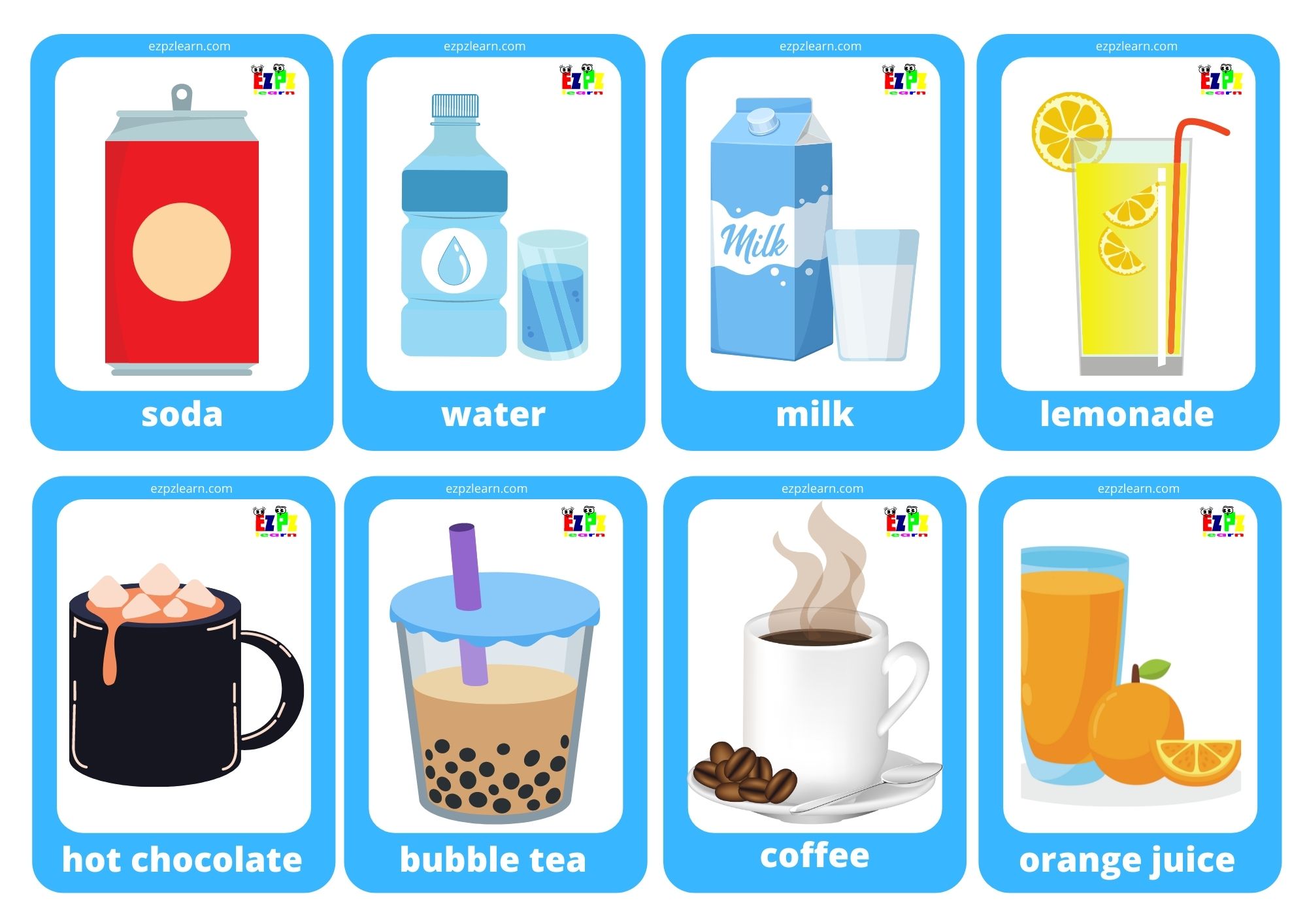 Drinks Game Cards Mini Flashcards Ezpzlearn Drinks Game Cards Mini Flashcards Ezpzlearn